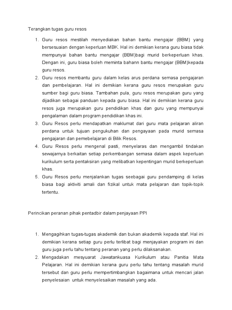 Terangkan Tugas Guru Resos | PDF