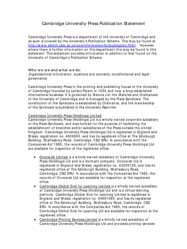 Cambridge University Press Publication Statement: Who We Are and What ...