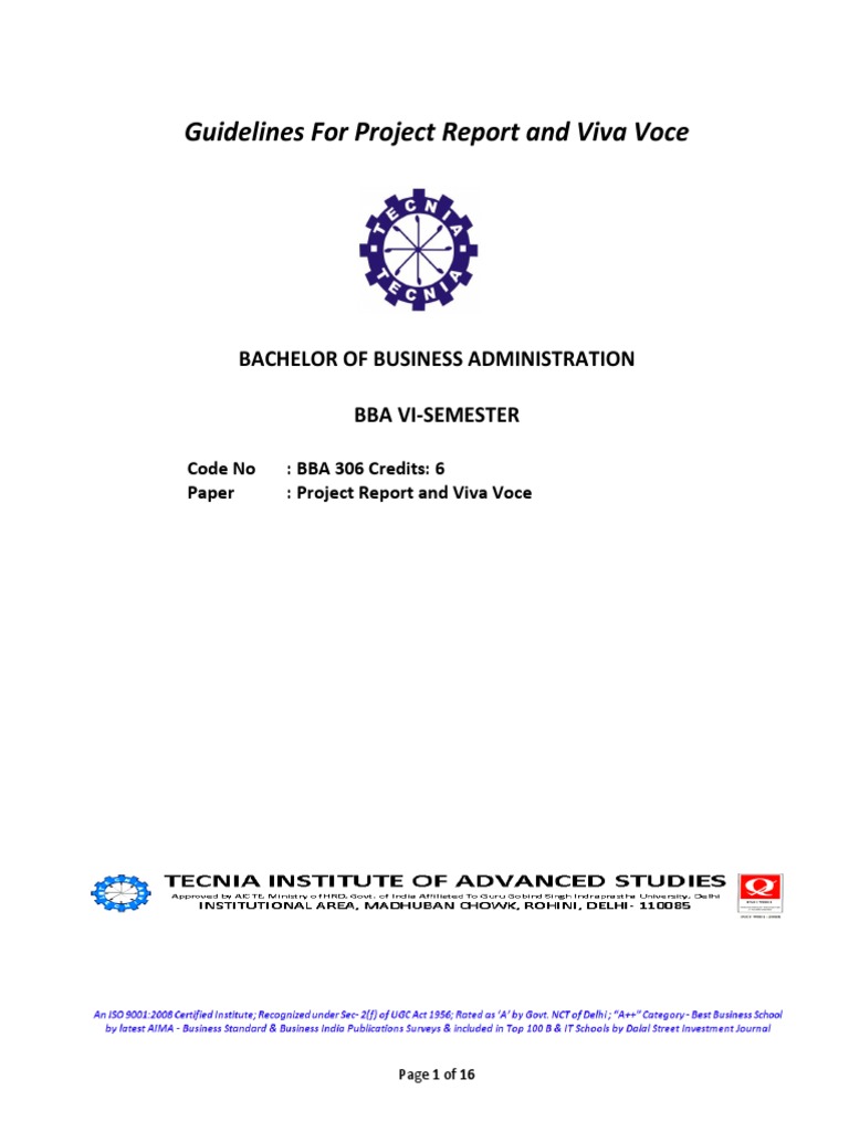 Guidelines For Project Report and Viva Voce: Bachelor of Business ...