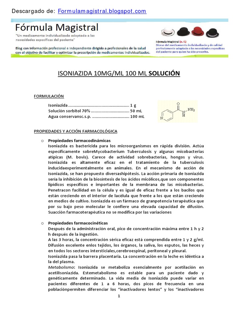 ISONIAZIDA 10 MG-ML 100 ML SOLUCIÓN PDF | PDF | Tuberculosis ...
