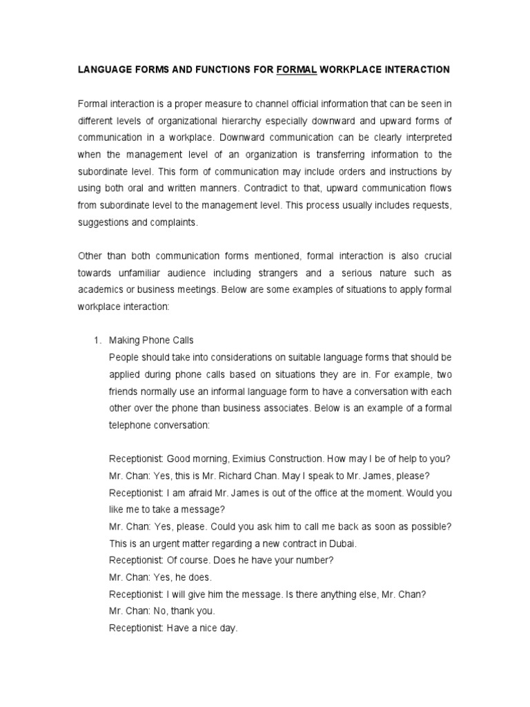Formal Workplace Interaction | PDF | Hierarchy | Communication