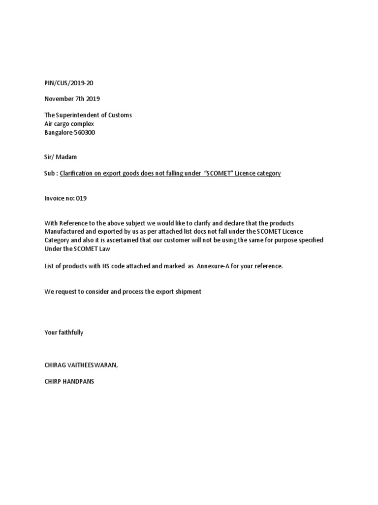 SCOMET Declaration Format | PDF