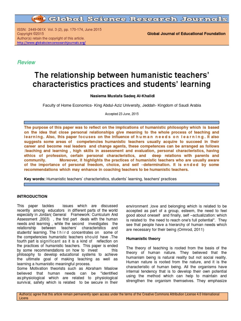 The Relationship Between Humanistic Teachers' Characteristics Practices ...