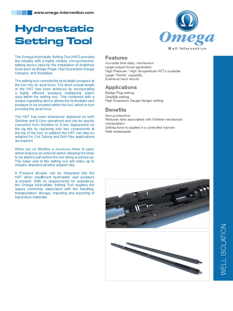 Hydrostatic Setting Tool: Features | PDF | Mechanical Engineering | Manufactured Goods
