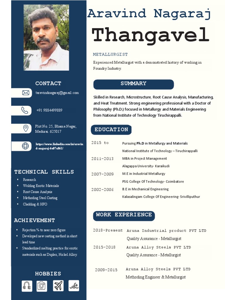 Aravind Professional Resume PDF | PDF | Metallurgy | Alloy