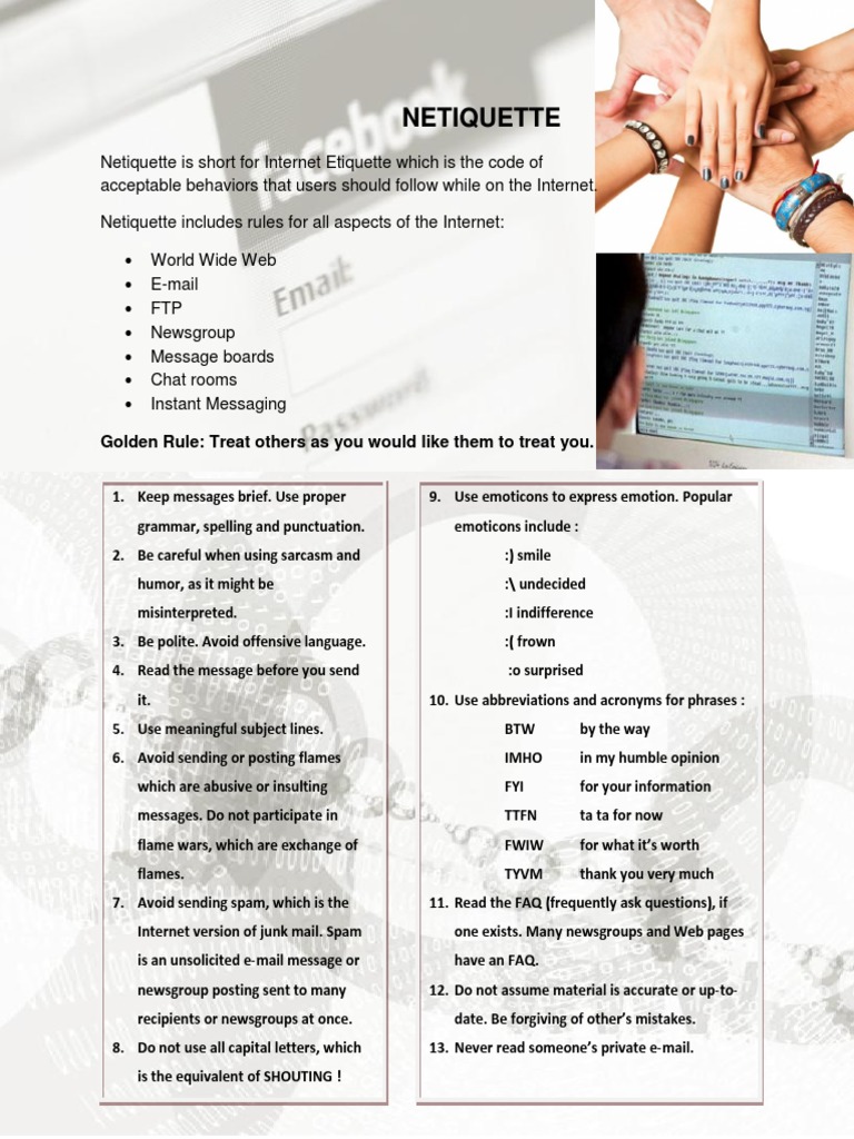 Netiquette: Golden Rule: Treat Others As You Would Like Them To Treat You | PDF