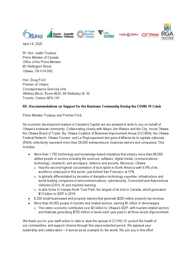 Letter To Premier Doug Ford and Prime Minister Justin Trudeau From ...