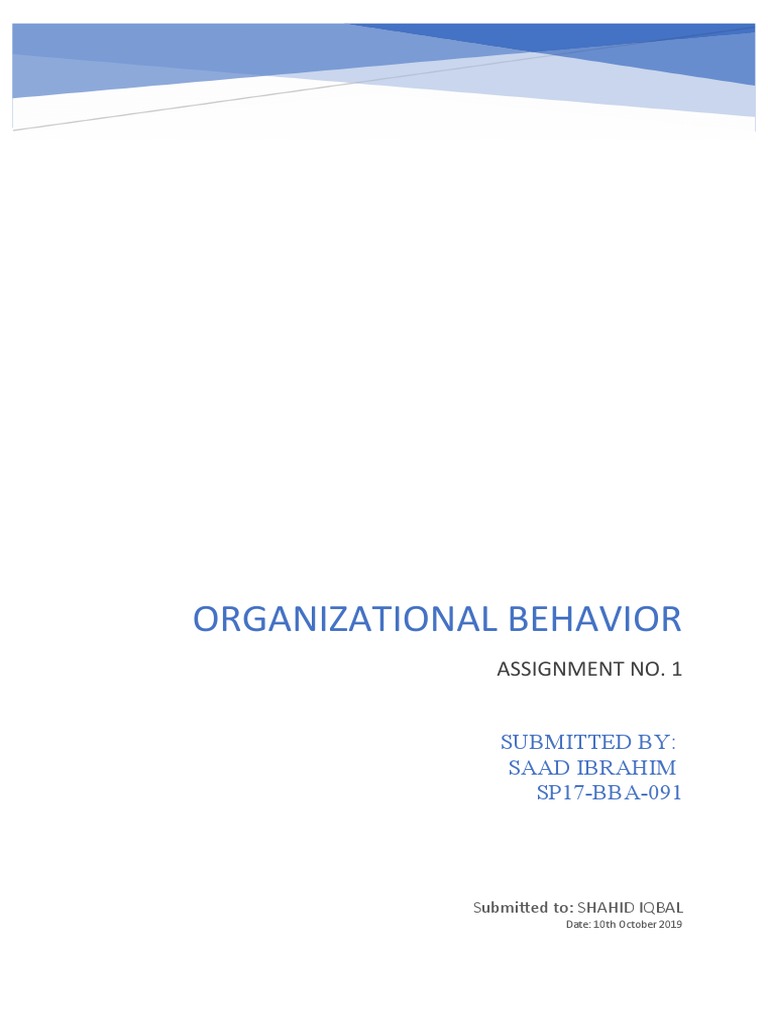 Organizational Behavior: Assignment No. 1 | PDF | Diversity (Business) | Job Satisfaction