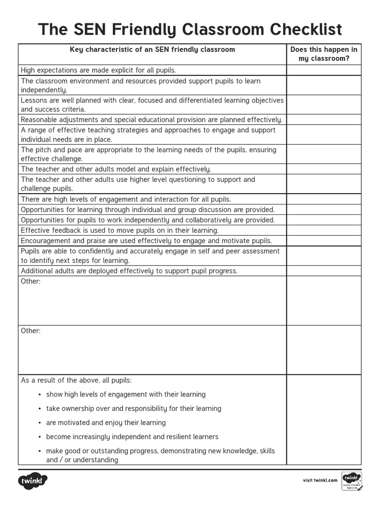 SEN Friendly Classroom Checklist | PDF | Career & Growth | Self-Improvement