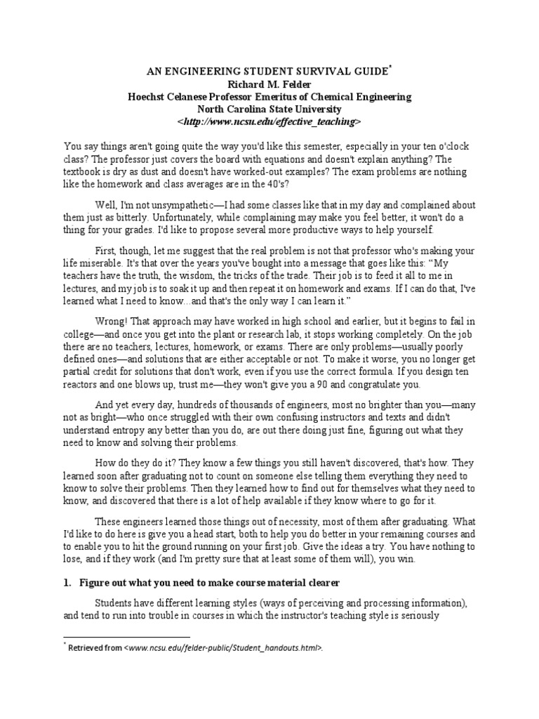 An Engineering Student Survival Guide | PDF | Test (Assessment) | Learning