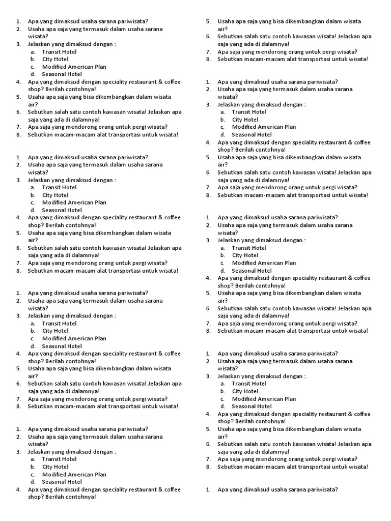Soal Uh PPW Sarana Wisata | PDF
