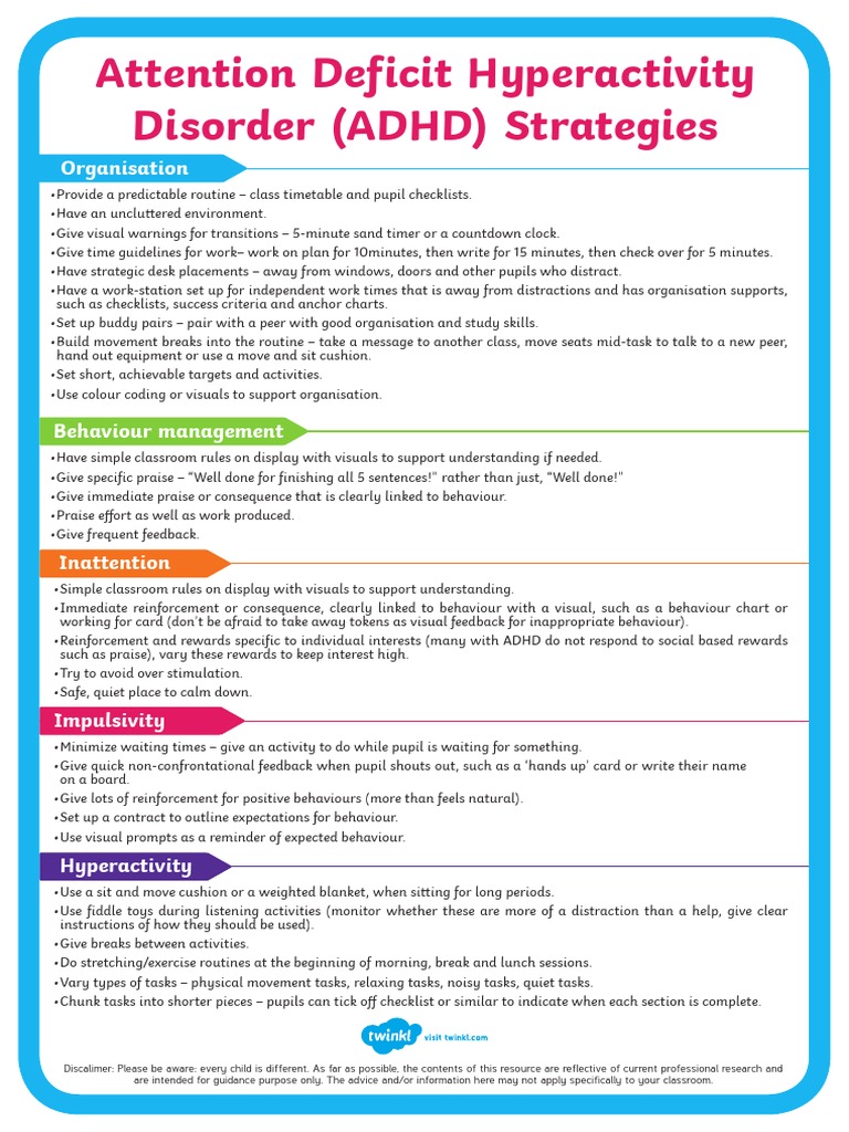 ADHD Strategies for Organisation, Behaviour, Inattention, Impulsivity and Hyperactivity | PDF ...