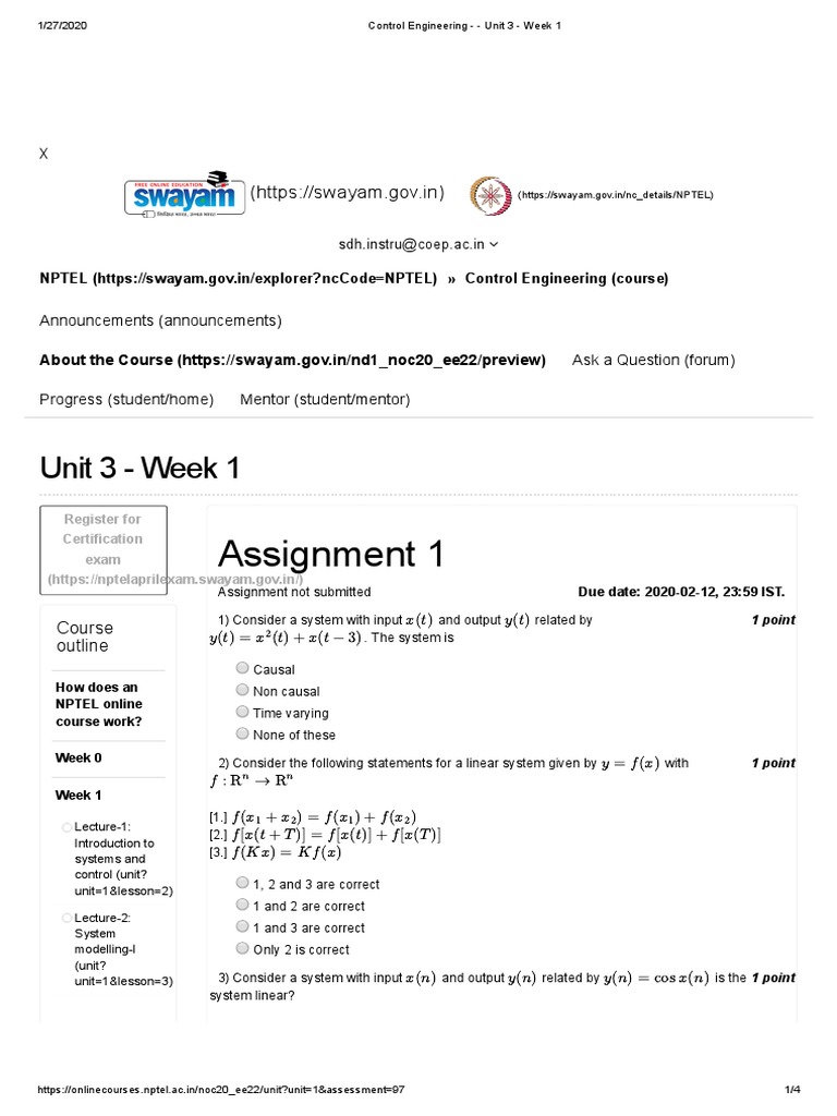 Assignment 1 of Control Engineering | PDF | Friction | Theoretical Physics