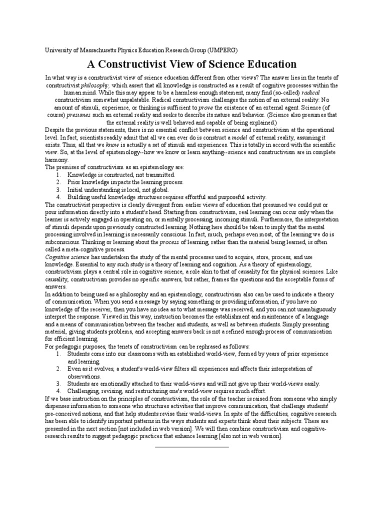 A Constructivist View of Science Education | PDF | Constructivism ...
