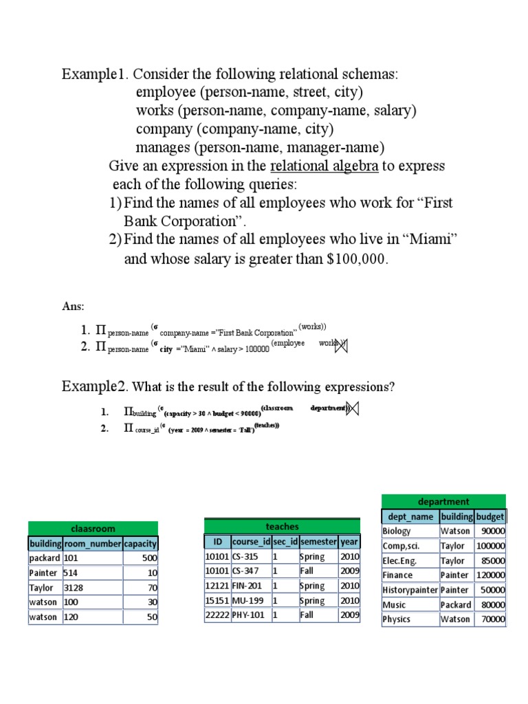Relational Algebra Queries Explained | PDF