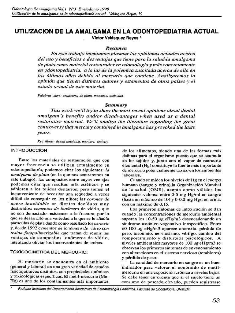 Uso de Amalgama en Odontopediatria | PDF | Mercurio (Elemento ...
