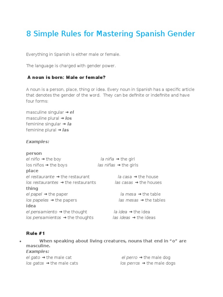 8 Simple Rules For Mastering Spanish Gender | PDF | Grammatical Gender ...