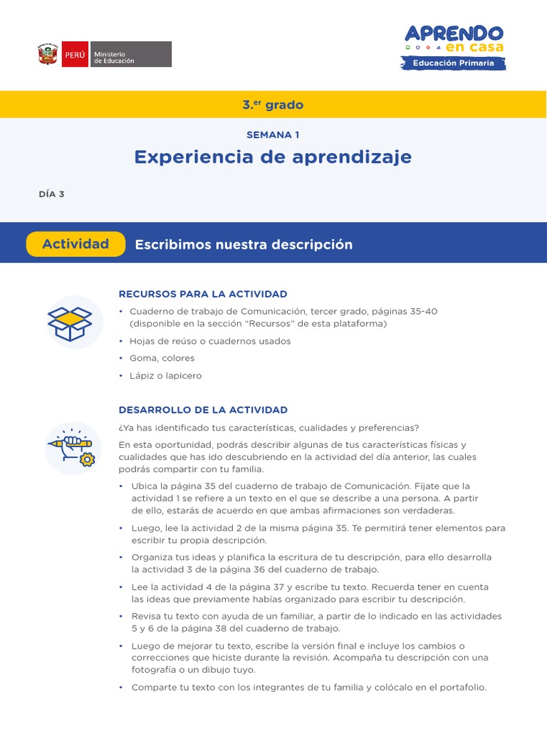 TERCER GRADO NIVEL PRIMARIA Dia-3 | PDF