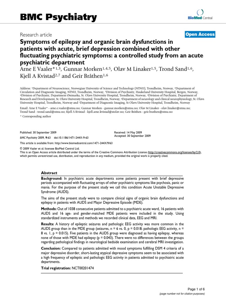 BMC Psychiatry: Arne E Vaaler, Gunnar Morken, Olav M Linaker, Trond ...