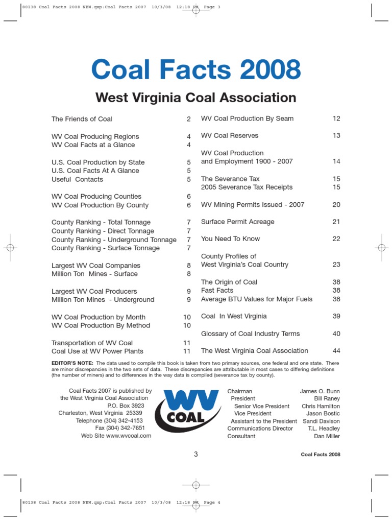 Coal Facts 2008: West Virginia Coal Association | PDF | West Virginia ...