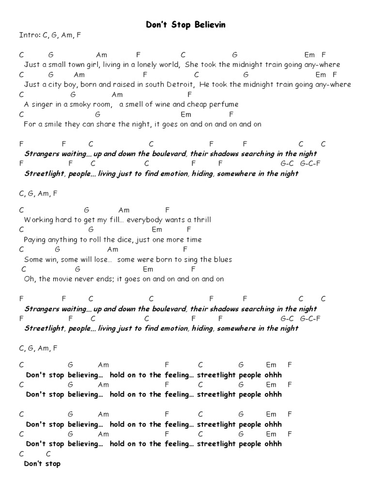 Don't Stop Believin' Chords & Lyrics | PDF