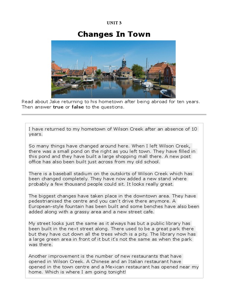 Changes in Town: Unit 3 | PDF | Linguistics | Grammar