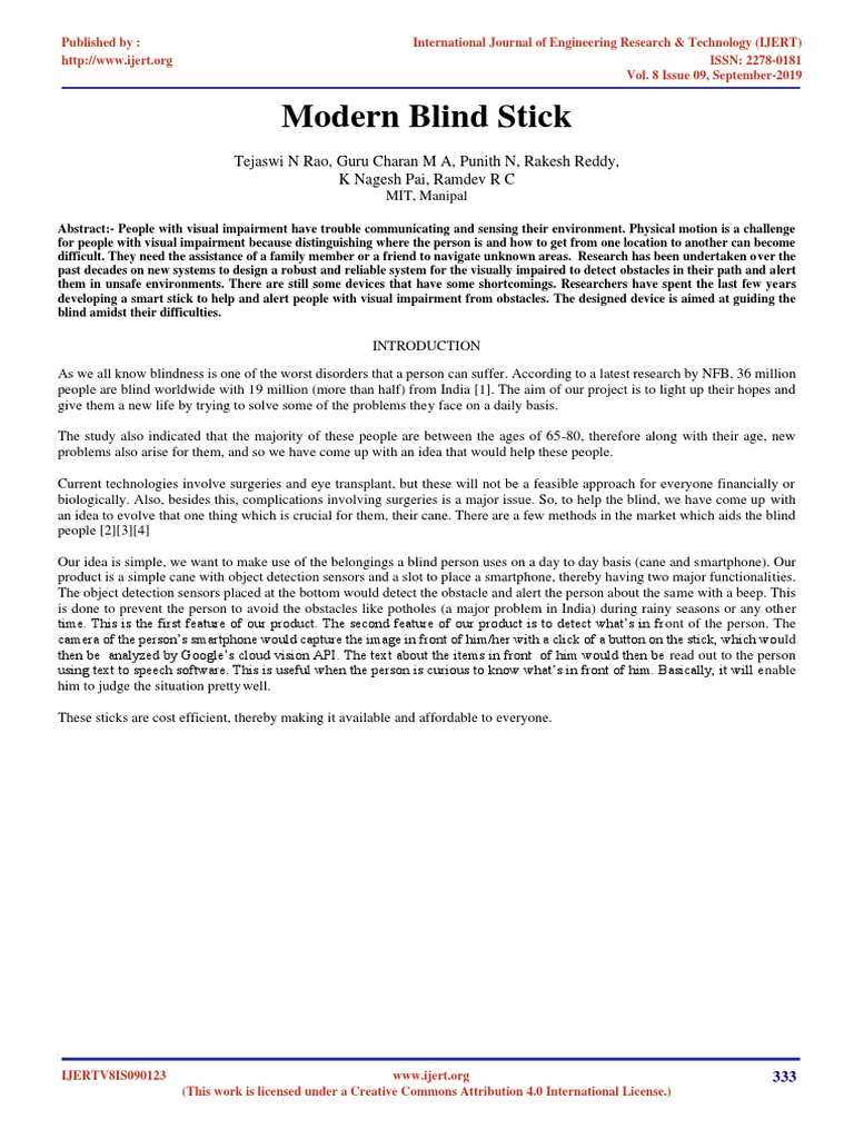 Smart Cane for Visual Impairment | PDF | Visual Impairment ...