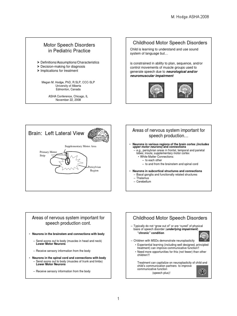 Motor Speech Disorders in Pediatric Practice Childhood Motor Speech ...