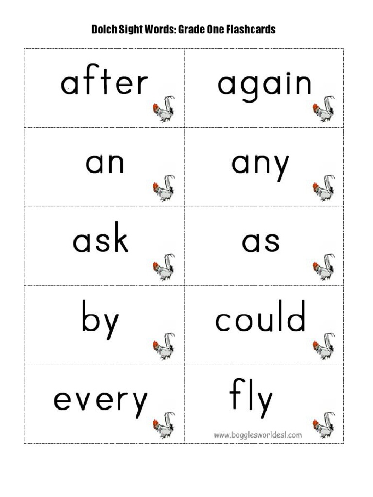 Grade One Dolch Sight Words Flashcards | PDF