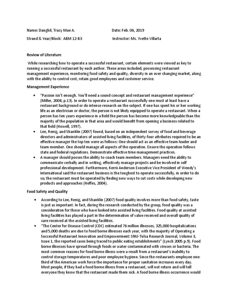 A. 10 RRL For Res | PDF | Foodborne Illness | Employment