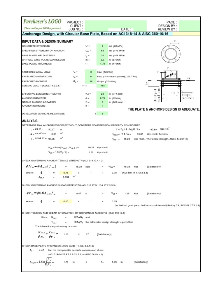Anchorage Design, With Circular Base Plate, Based On ACI 318-14 & AISC ...