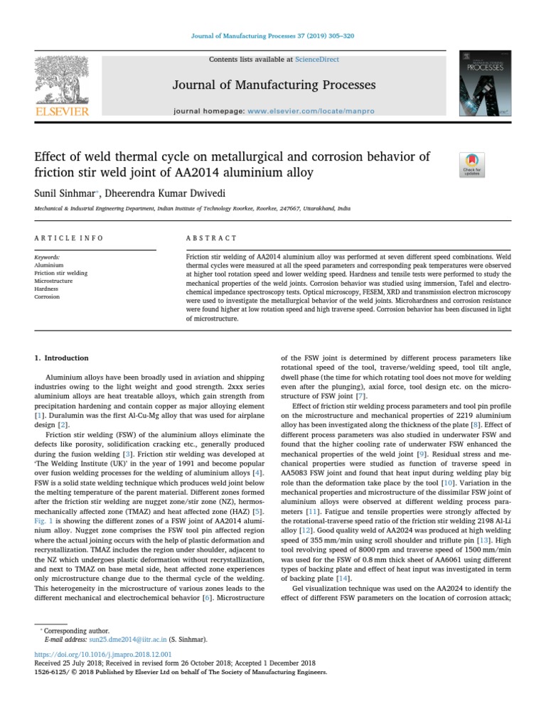 Journal of Manufacturing Processes: Sciencedirect | PDF | Welding ...