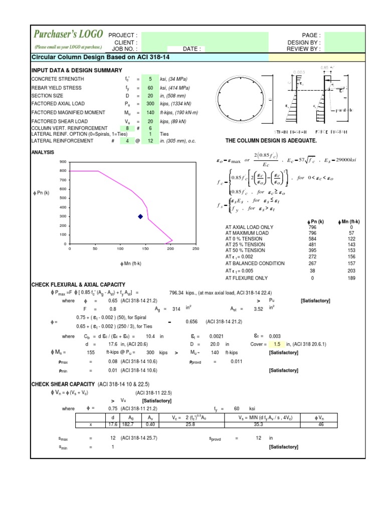 Circular Column Design Based On ACI 318-14: Project: Client: Design By: Job No.: Date: Review by ...