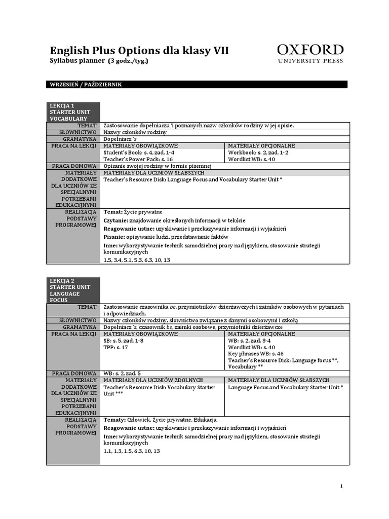 Klasa 7 J Angielski Rozklad Materialu 1538668237 | PDF