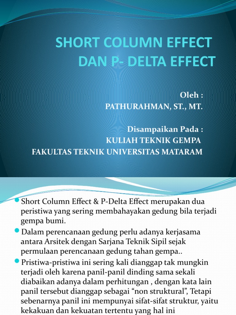 Vii. Short Column & P-Delta Effect | PDF