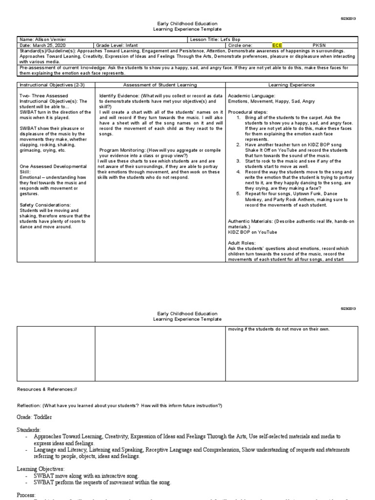 Movement Lesson Plan | PDF | Early Childhood Education | Teaching