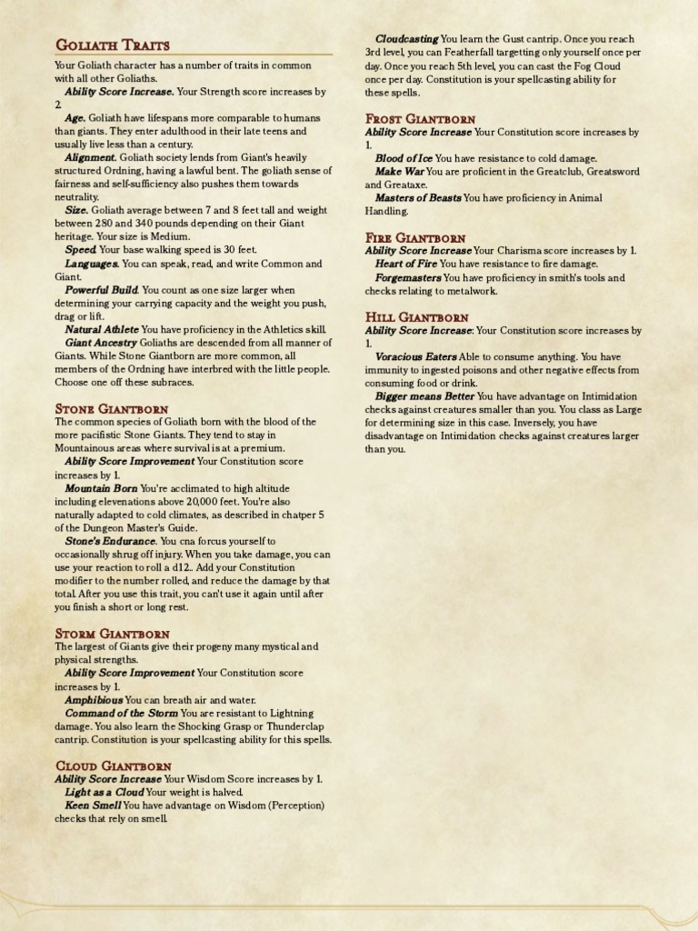 Goliath Traits: Frost Giantborn | Download Free PDF | Nature