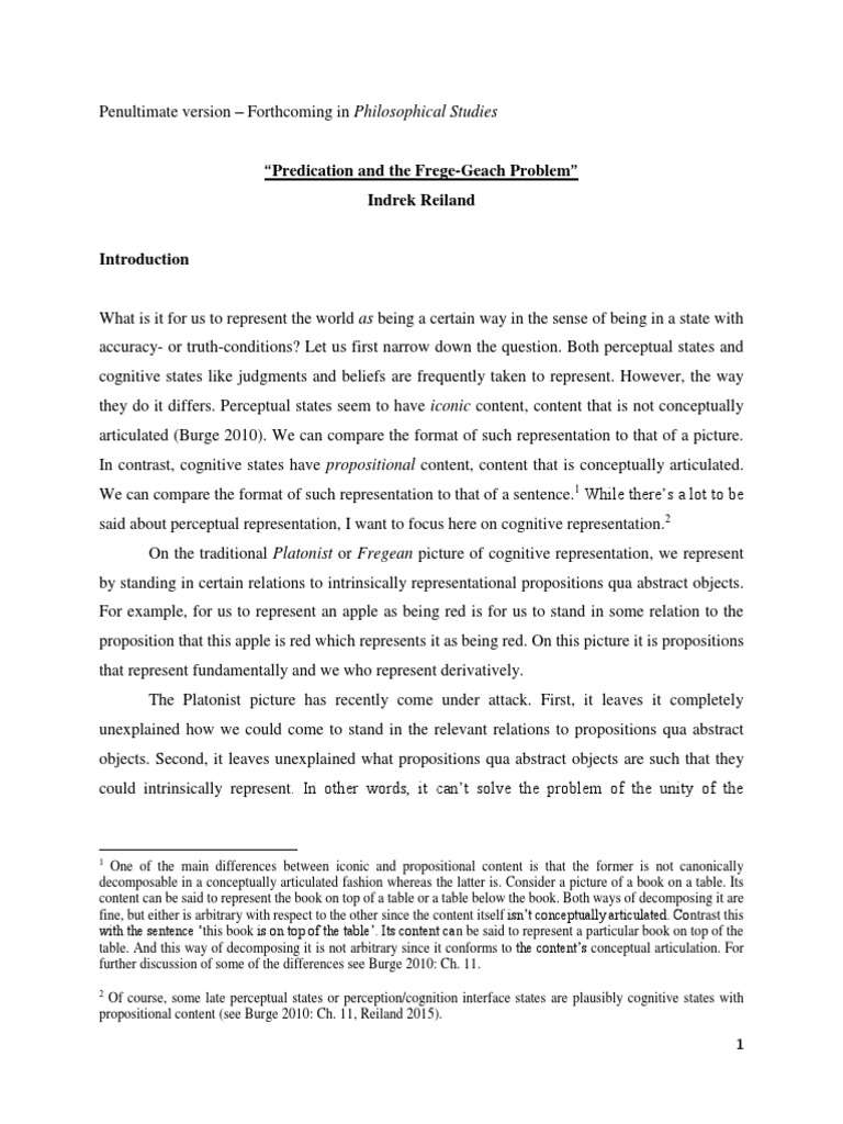 "Predication and The Frege-Geach Problem" Indrek Reiland | PDF ...