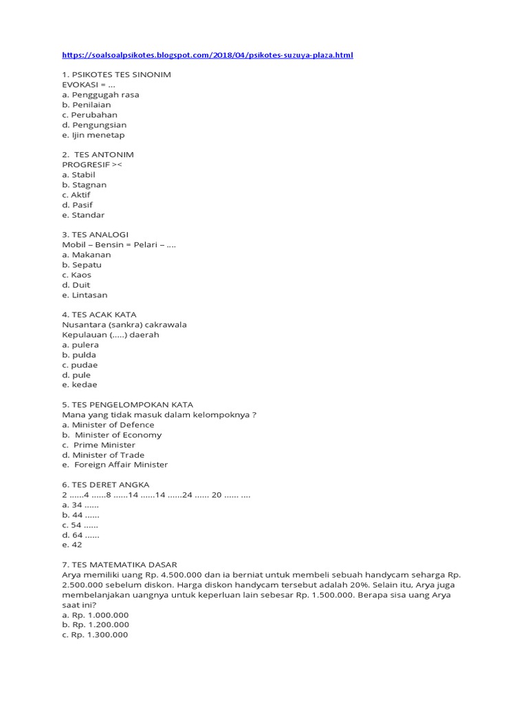 Contoh Soal Psikotes Lengkap | PDF | Seni & Disiplin Bahasa
