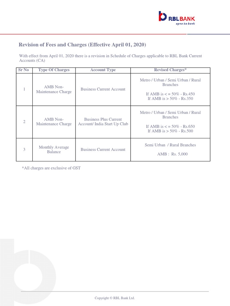 Branch Notice For RevisionofCharges | PDF