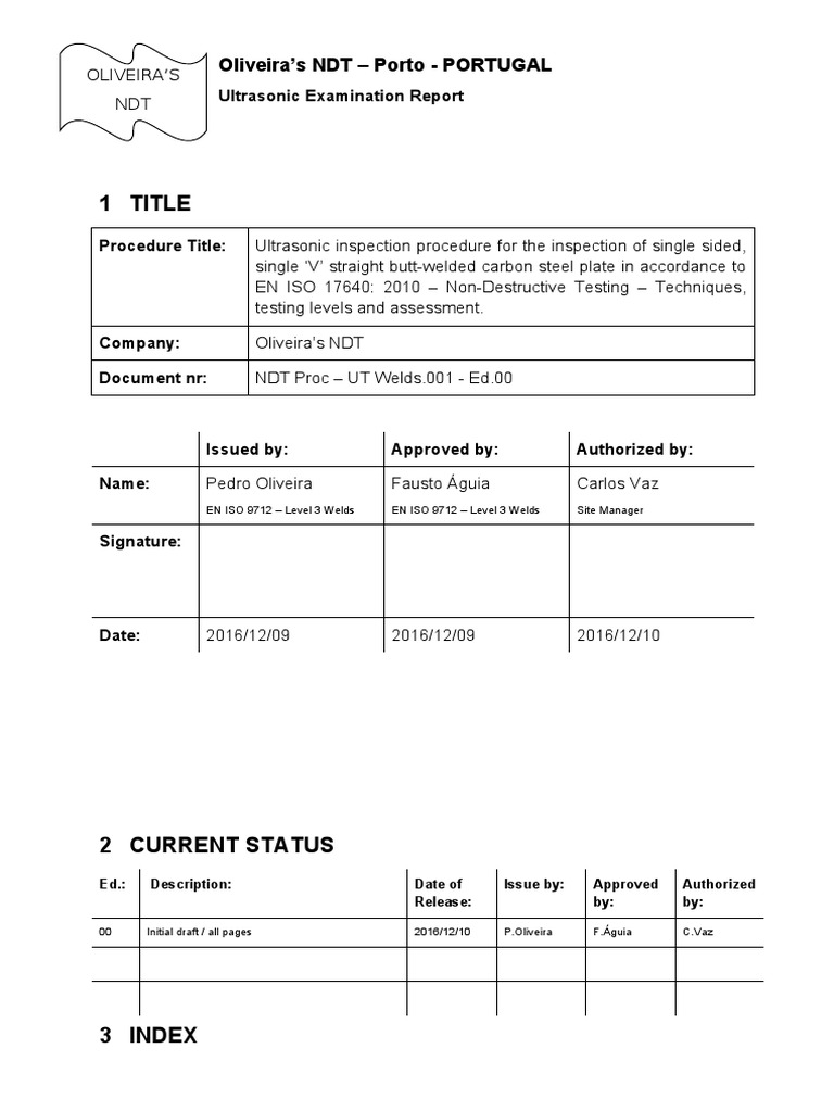 Ultrasonic Inspection Procedure for Welds | PDF | Nondestructive ...