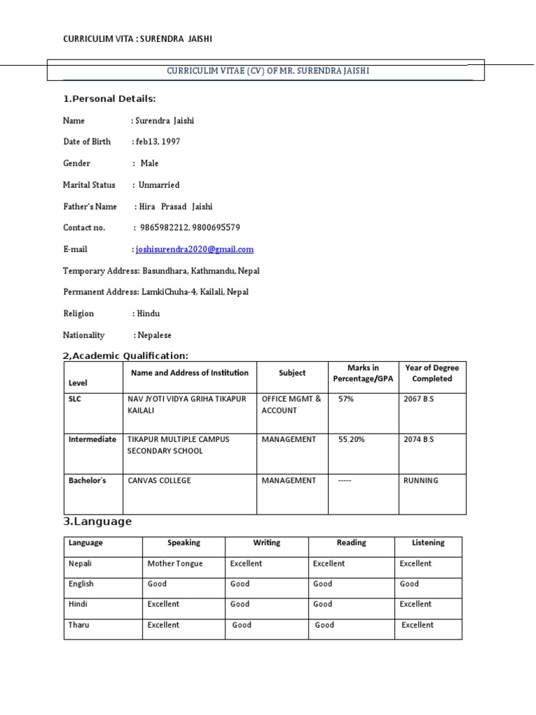 Curriculum Vitae | PDF | Nepal