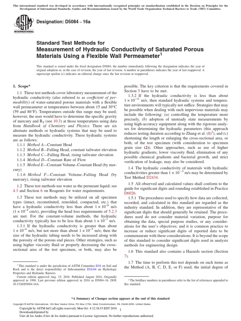 Astm D5084 PDF | PDF | Porosity | Geotechnical Engineering