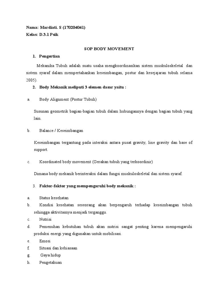 Sop Body Movement | PDF