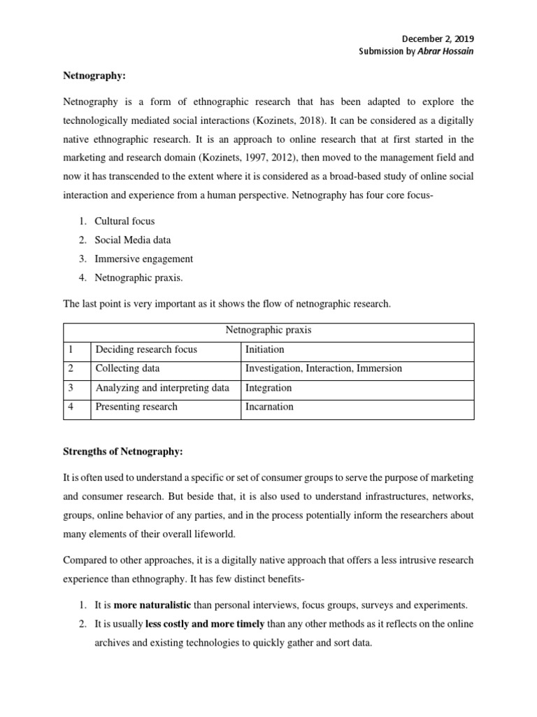 Netnography:: December 2, 2019 Submission by Abrar Hossain | PDF