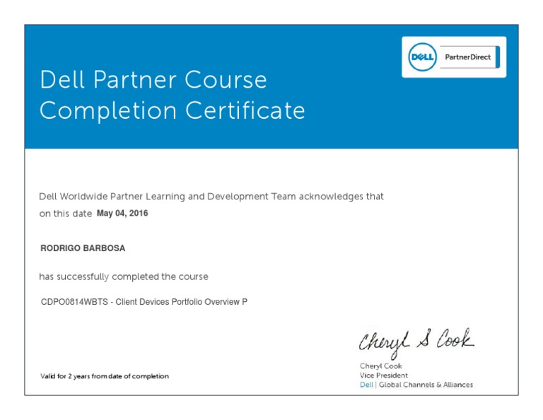 Dell Partner Course Completion Certificate | PDF