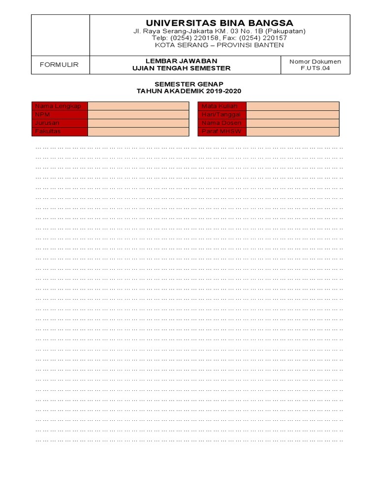 Form Lembar Jawaban UTS | PDF