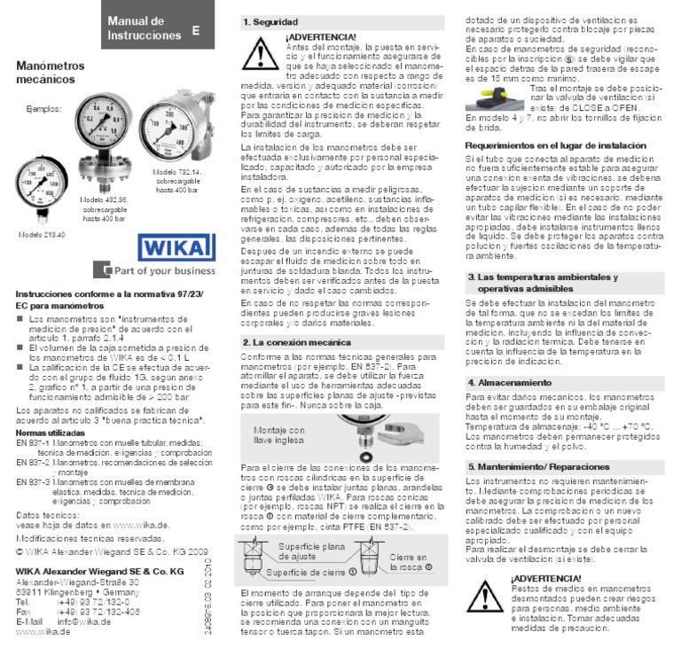Manual para Manometros PDF | PDF | Medida de presión | Medición