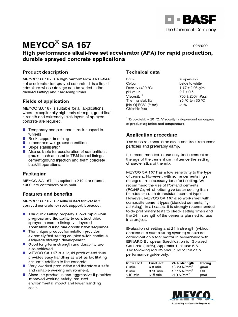 TDS Meyco Sa 167 PDF | PDF | Concrete | Cement