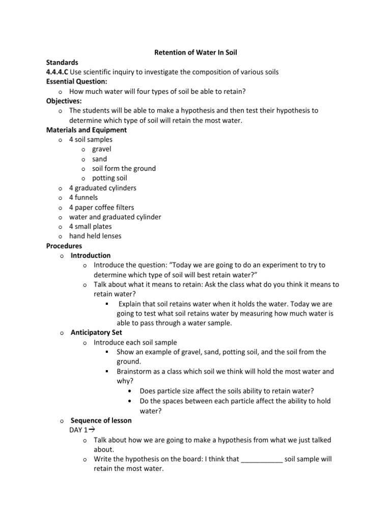 Soil Water Retention Experiment | PDF | Soil | Hypothesis